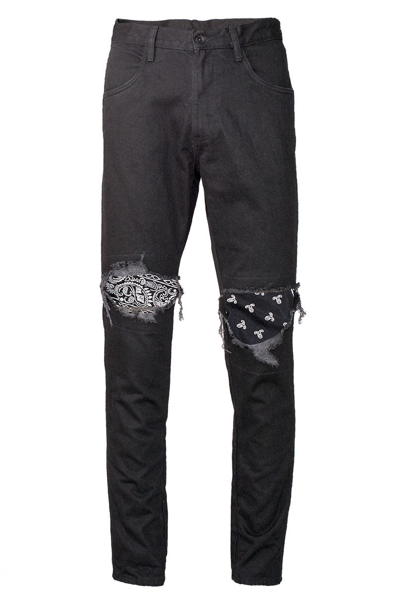 PREORDER Black Ripped Bandana Patched Jeans – ENSLAVED