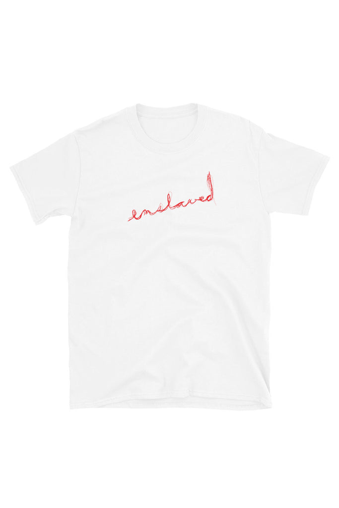 Scribble Logo Tee White+Red – ENSLAVED